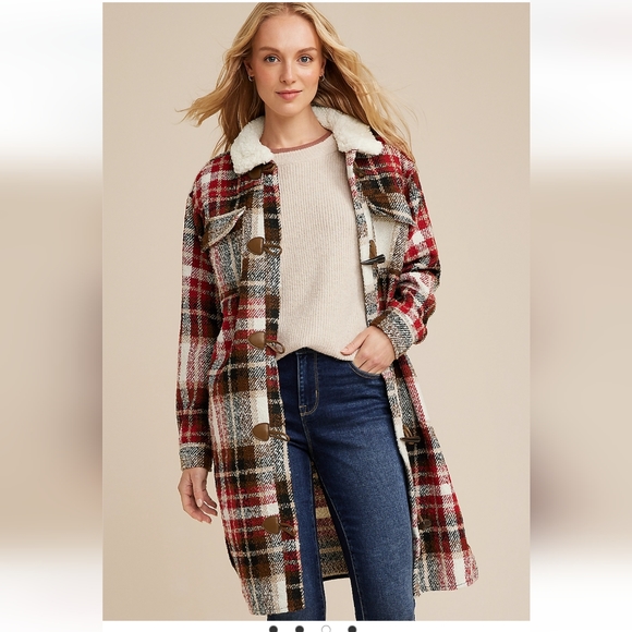 Maurices | Jackets & Coats | Plaid Toggled Longline Shacket | Poshmark